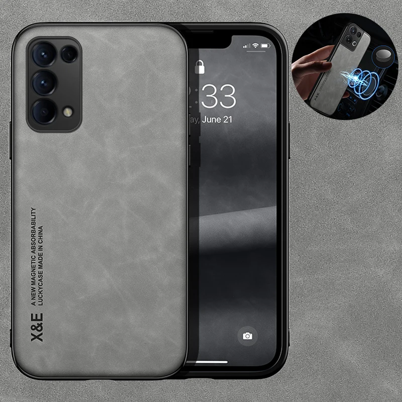 For OPPO Find X3 Pro Case Luxury Leather Texture Car Magnetic Holder ...