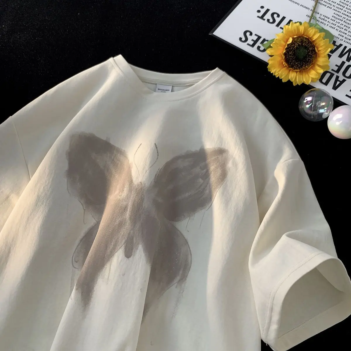 Heavyweight-Pure-Cotton-T-shirt-Design-with-A-Sense-of-Niche-Butterfly ...