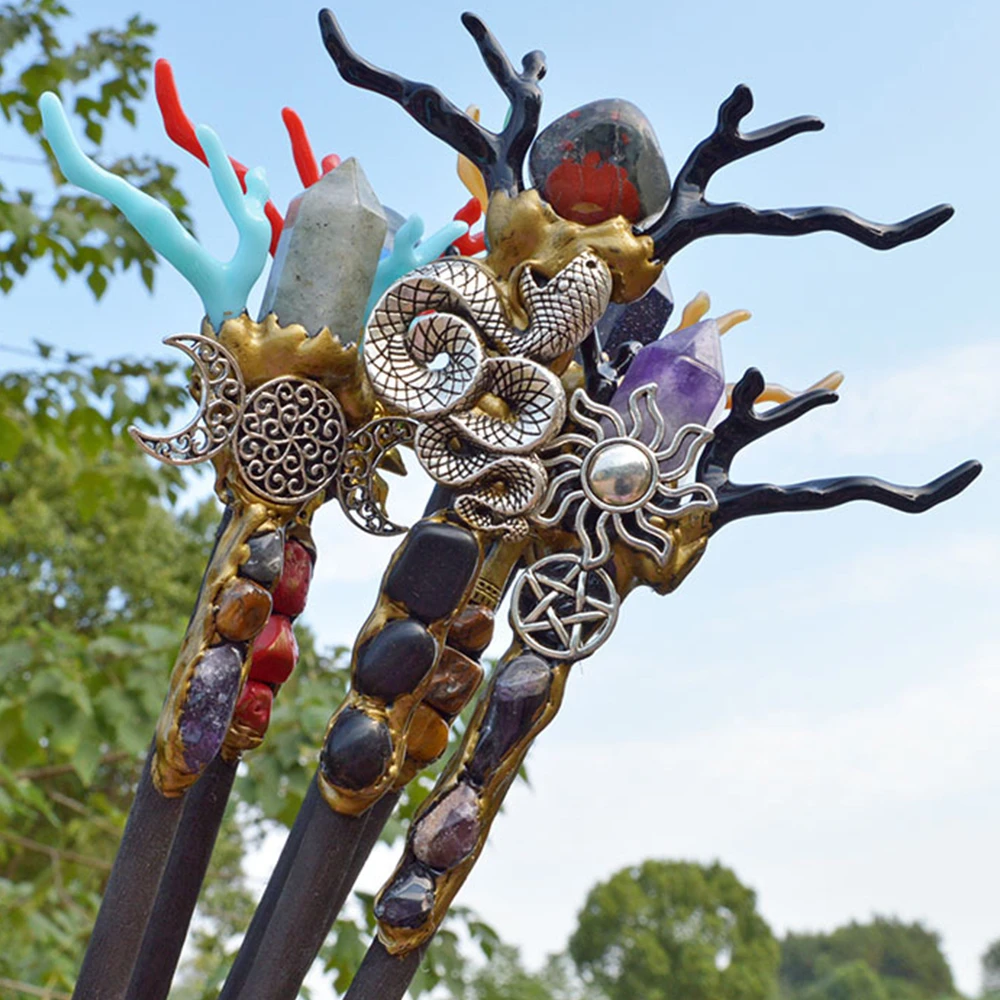 Witch Magic Wand Handmade Jewelry Coral Antler Moon star Snake ...