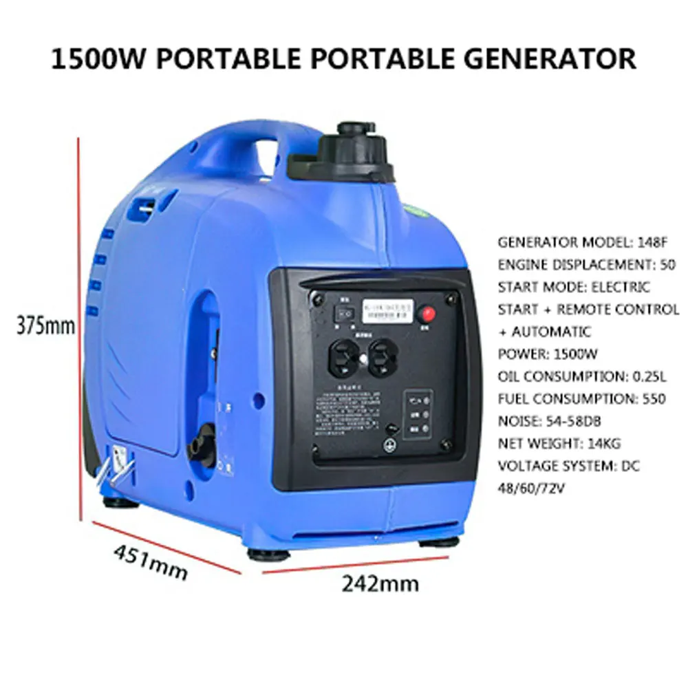 1.5kw Portable Electric Vehicle Generator 148f Motor 48v 60v 72v Silent ...