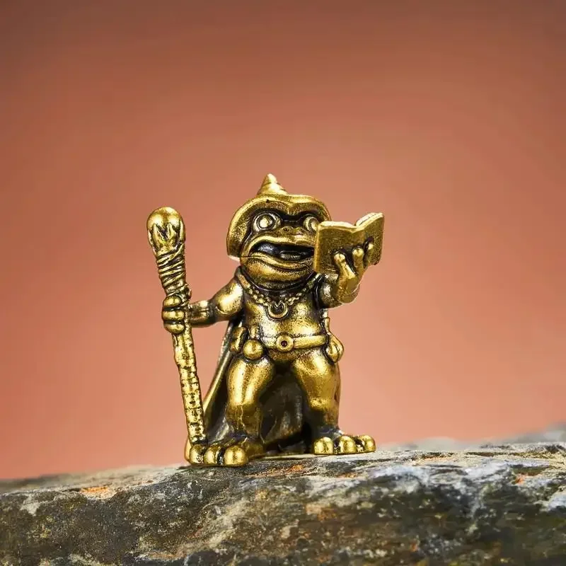Vintage Brass Frog Wizard Statue Frog Holding A Magic Wand Ornament ...