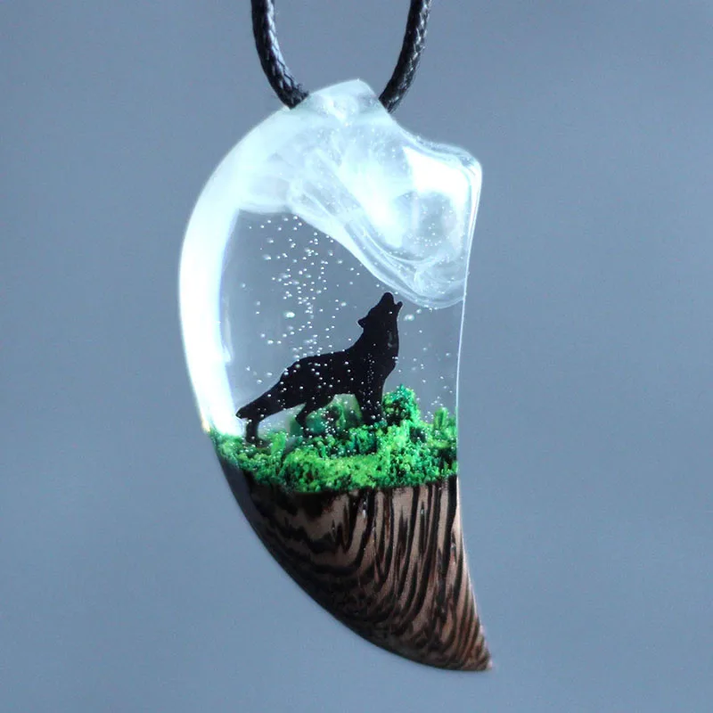 Collar de lobo de moda para hombres, colgante tridimensional de madera ...