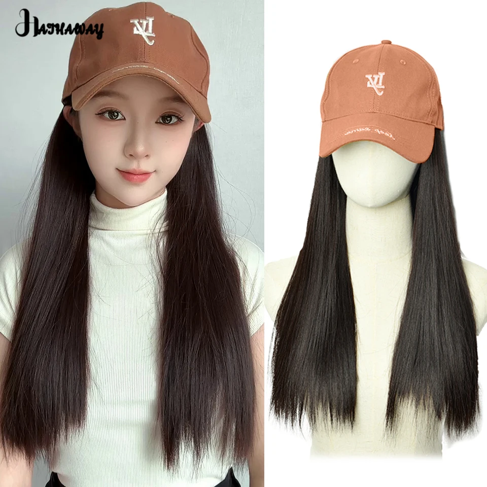 Synthetic-Wig-Hat-With-Long-Straight-Hair-New-Appearance-Embroidered ...