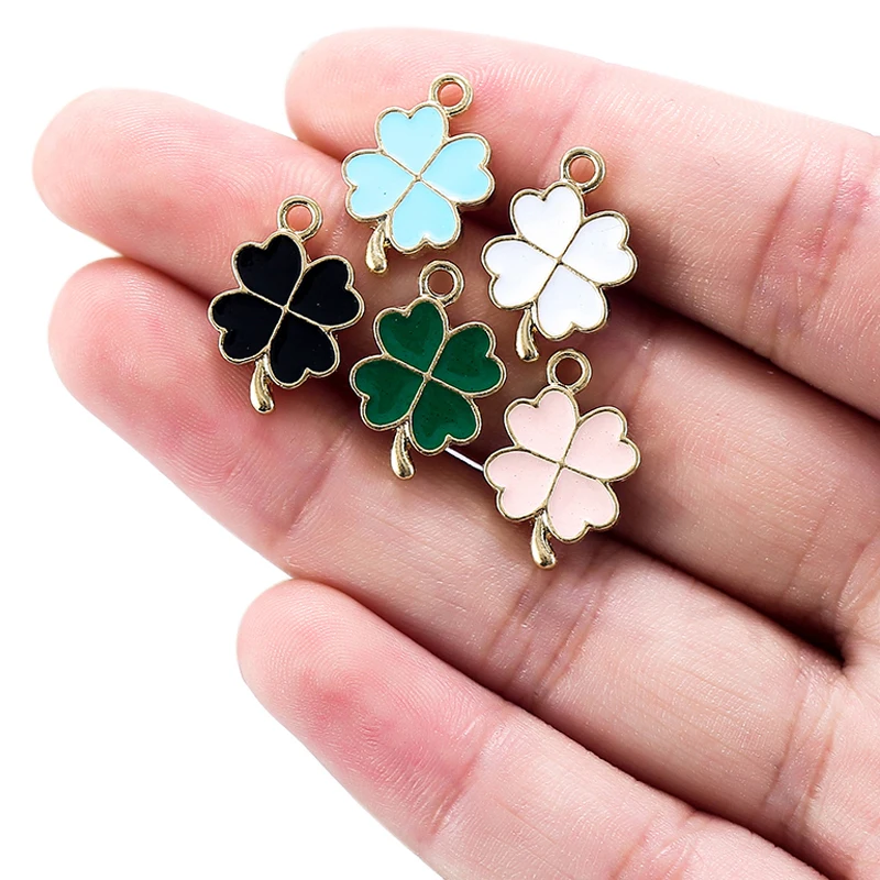 10pcs-5-colors17X12mm-Alloy-Metal-Enamel-four-leaf-clover-Charms ...