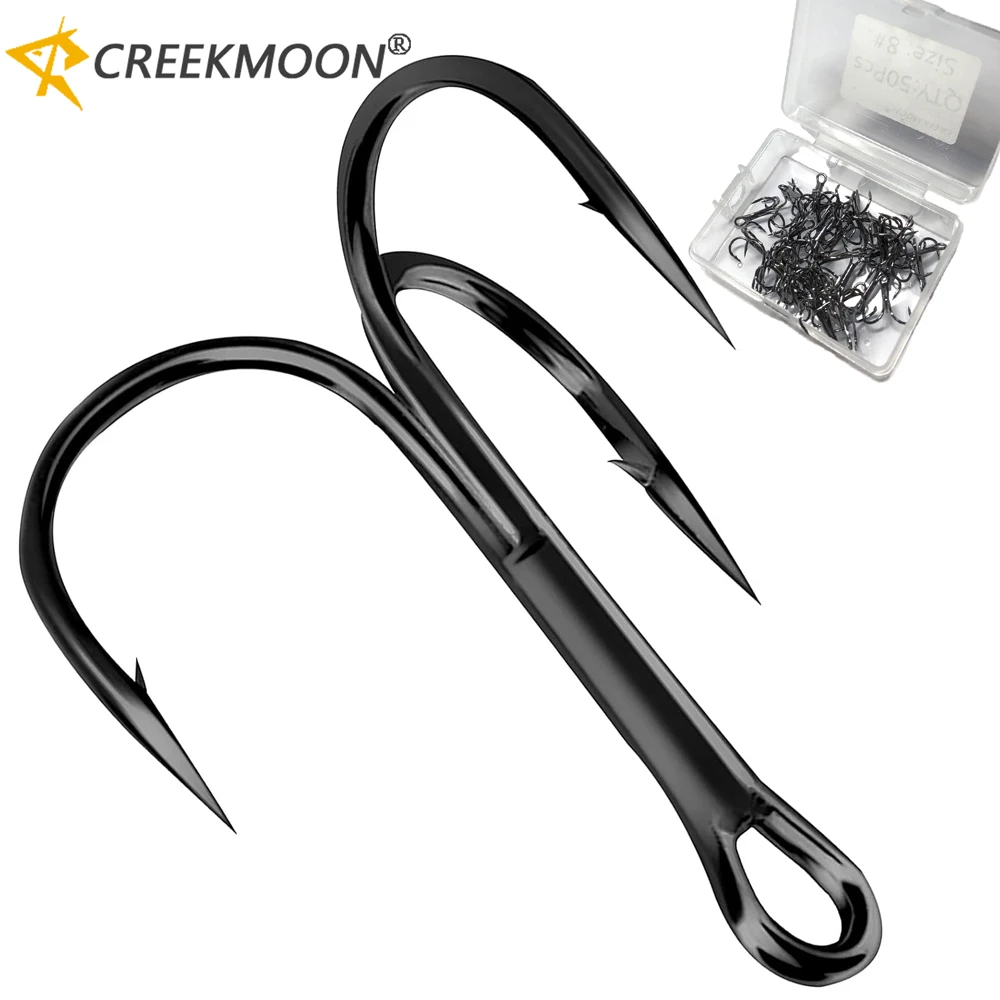 50pcs-box-Treble-Hooks-Round-Bend-Triple-Fishing-Hook-High-Carbon-Steel ...