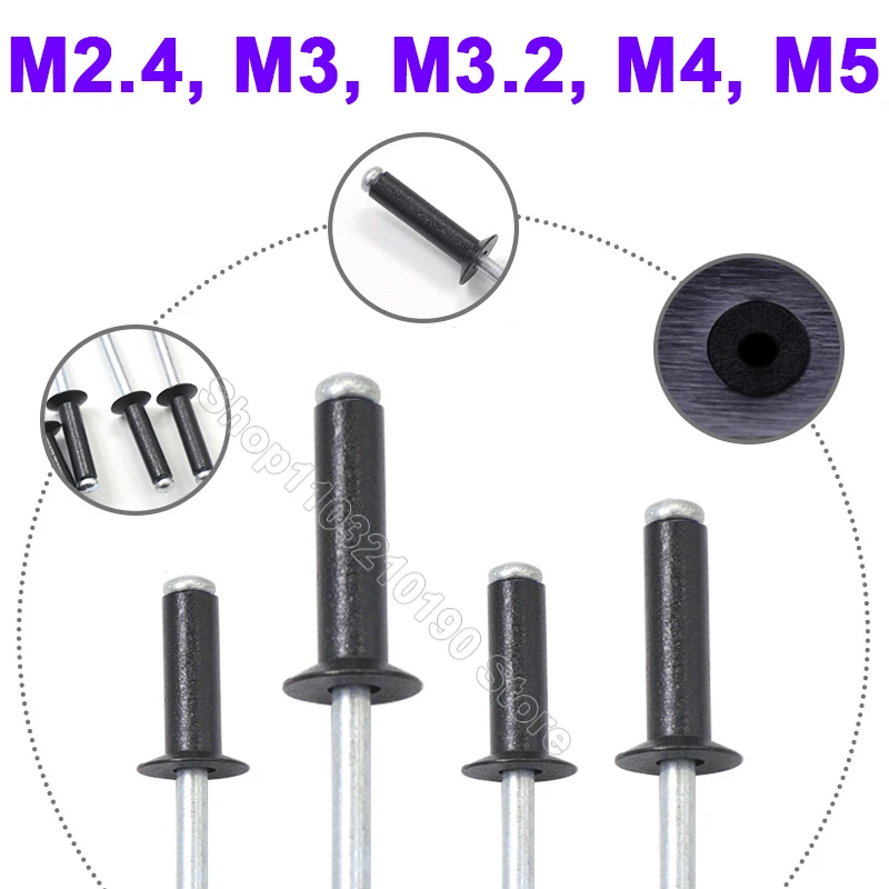 20-200Pcs-Black-Pop-Rivets-Aluminium-M2-4-M3-M3-2-M4-M5-Flat ...
