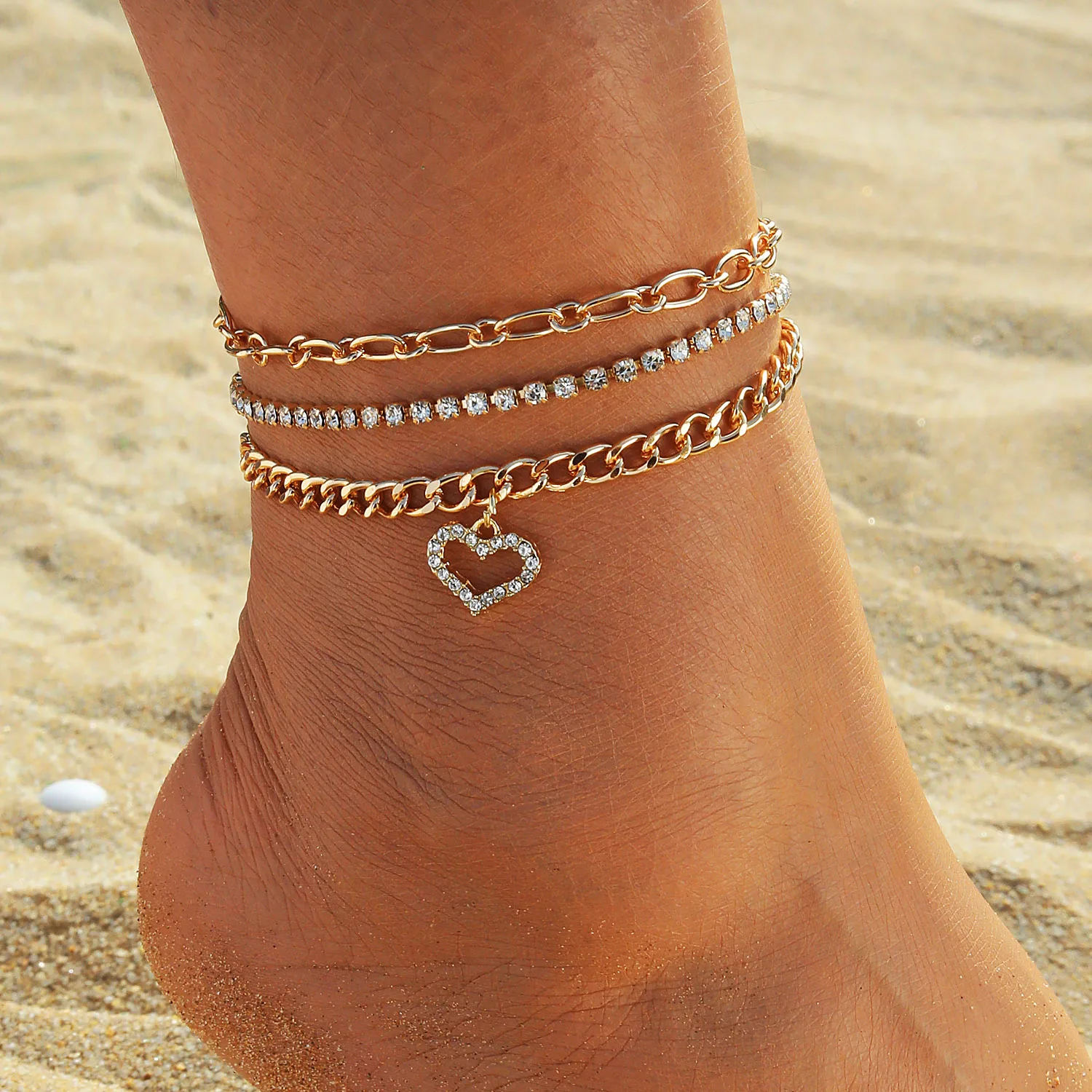 IPARAM-Gold-Color-Multilayer-Chain-Anklet-for-Women-Crystal-Heart ...