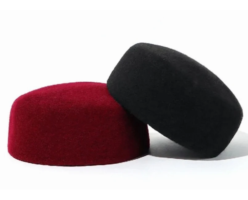 Muslim Hats for Men Red Black Berets Real Wool Elegant Headwear Islamic ...
