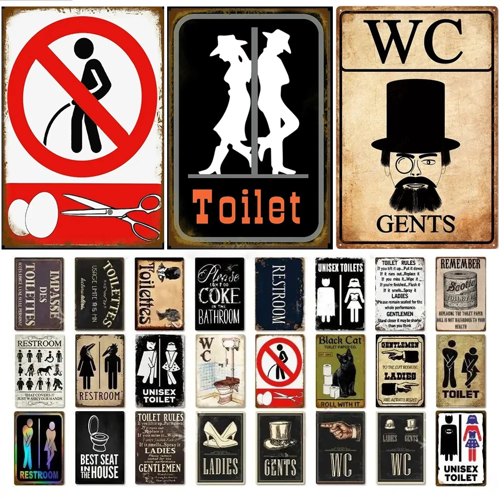 Vintage Funny Toilet Metal Tin Sign Plaque WC Lavatory Toilettes Wall ...
