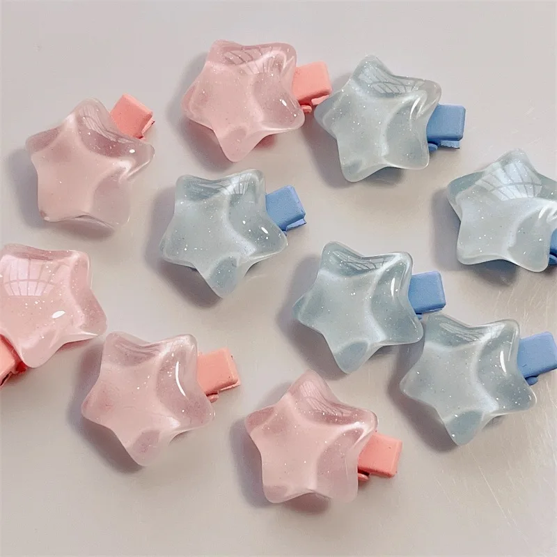 5 Pcs/Lot Girls Mini Star Hair Clip Blue Pink Clear Star Hairpin Cute ...