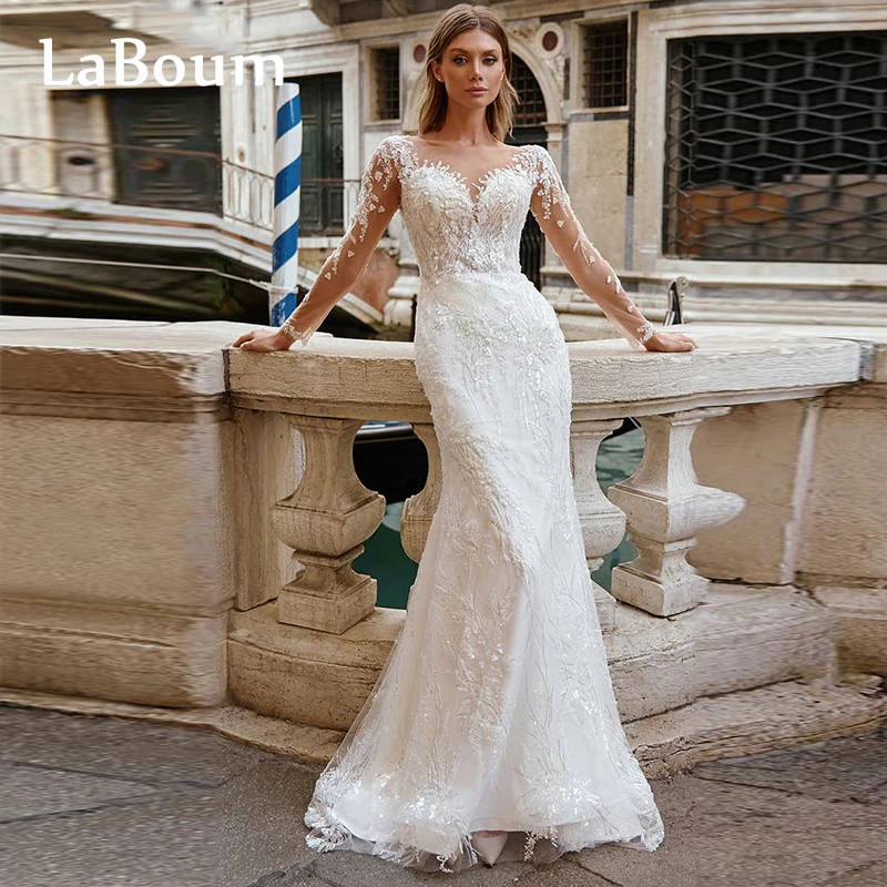 Doymeny-exquisitos-Vestidos-de-Novia-con-cuello-redondo-apliques-de ...