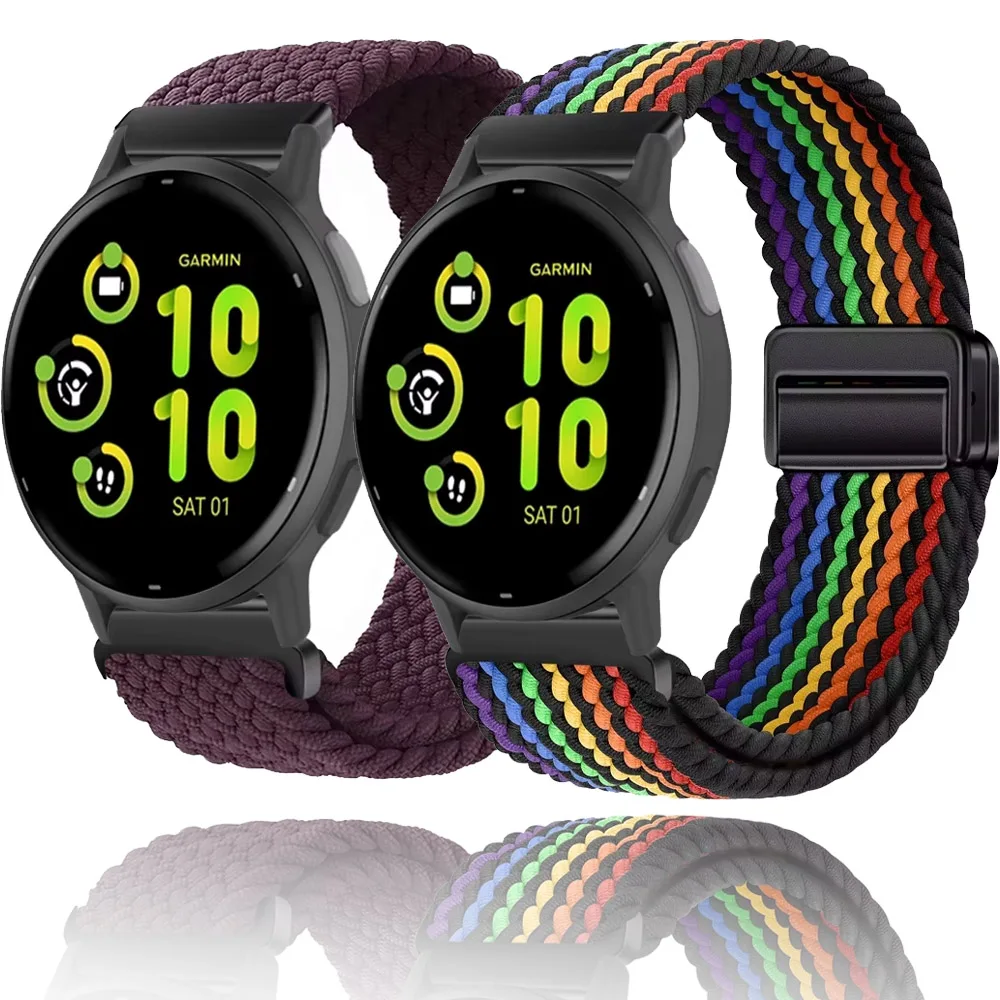 20/22mm Nylon Magnetic Strap for Garmin Forerunner 165 55 965 265/Venu ...