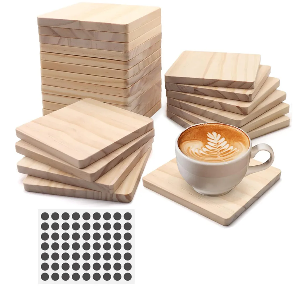 24-Pcs-Unfinished-Wood-Coasters-Square-Blank-Wooden-Coasters-with-Non ...