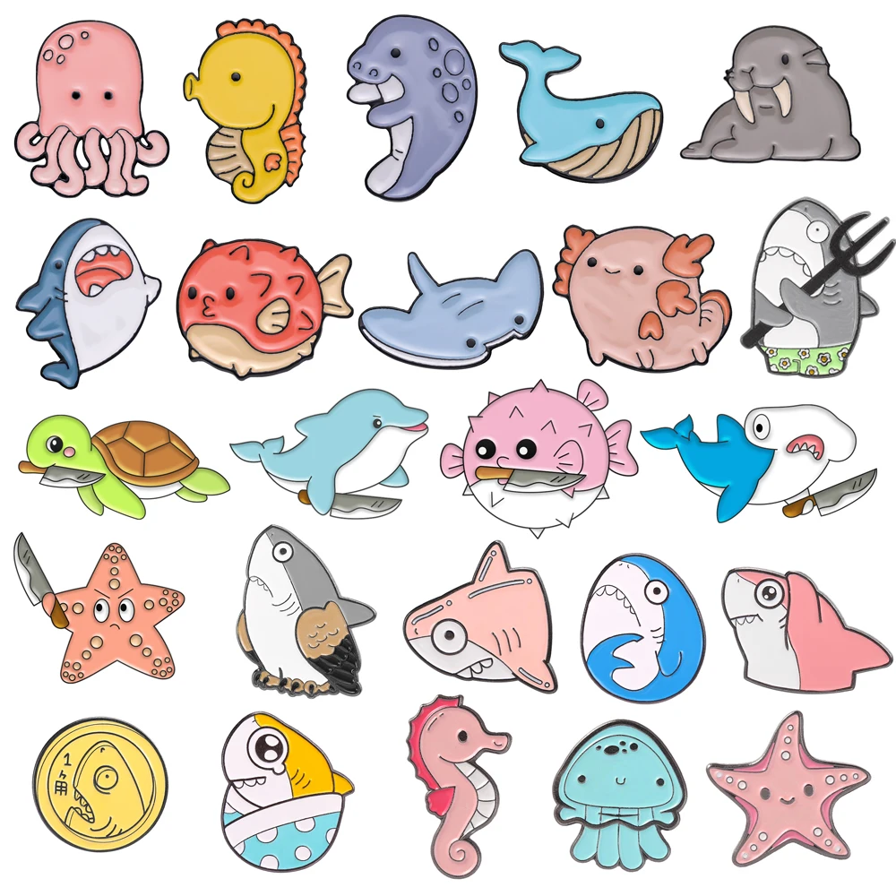 Cute-Sea-Animal-Brooch-Octopus-Seahorse-Whale-Dagger-Shark-Puffer-Fish ...