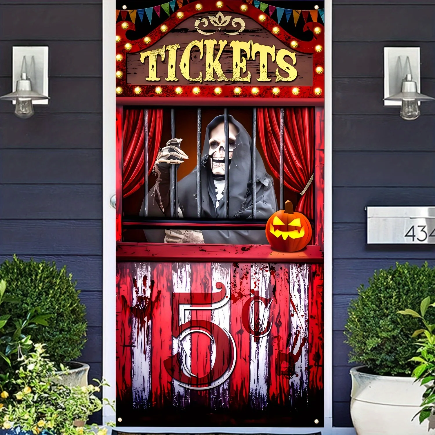 Polyester Black Evil Circus ticket booth banner - Halloween Bloody ...