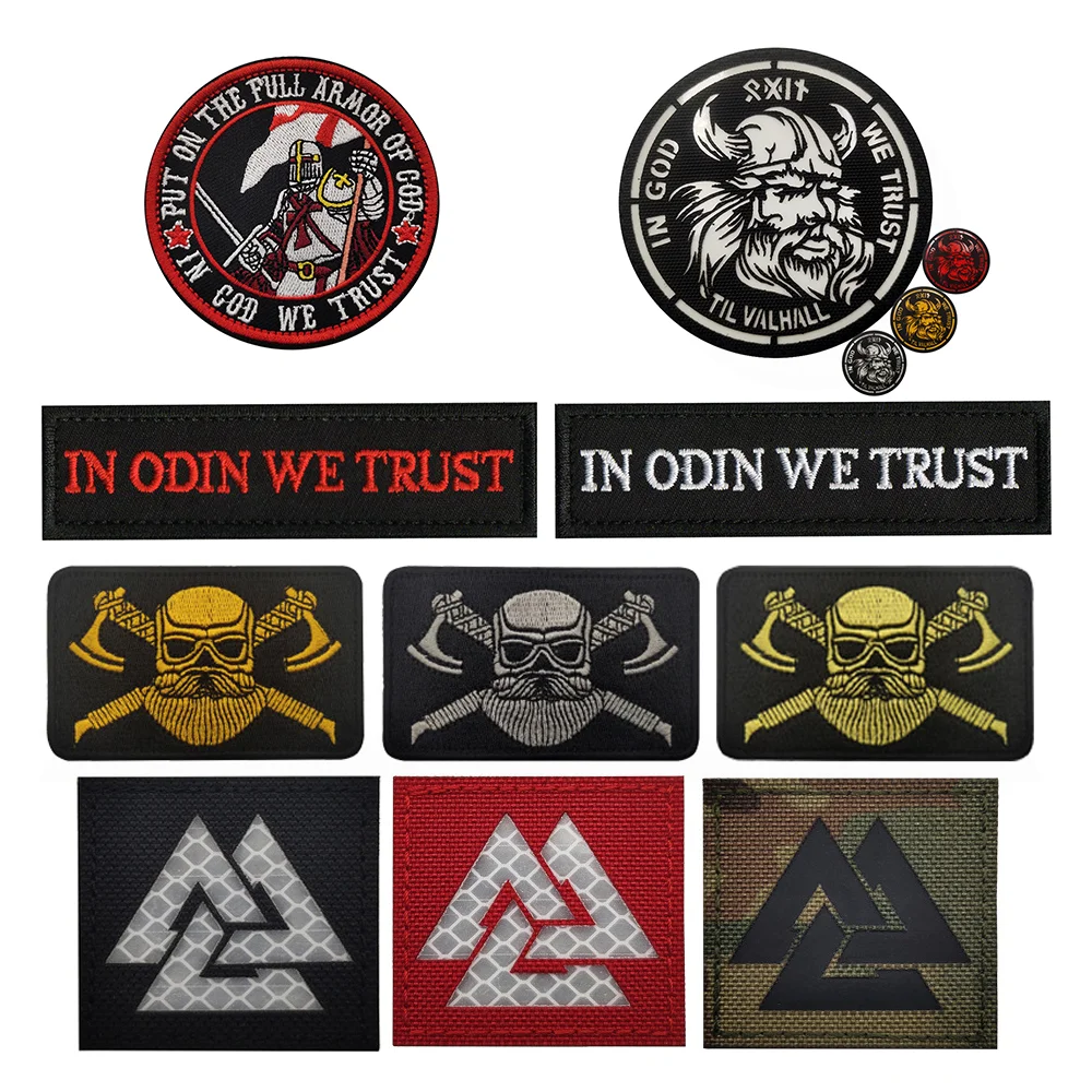 IN GOD/Odin WE TRUST Viking Embroidered Patches Applique Stripes Fabric ...