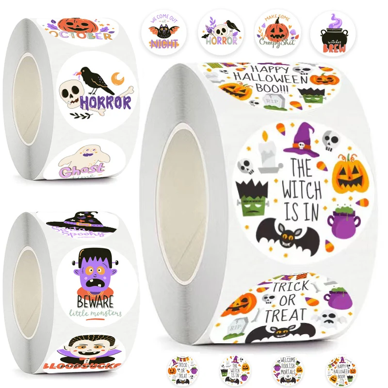 500pcs 1inch Halloween Stickers Roller for Gifts Cups Waterproof Kids ...