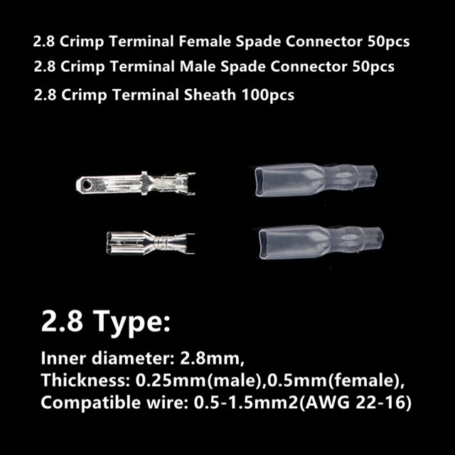 Juego de terminales de crimpado de pala, conectores de cable macho y hembra, adecuado para 22-16 ...
