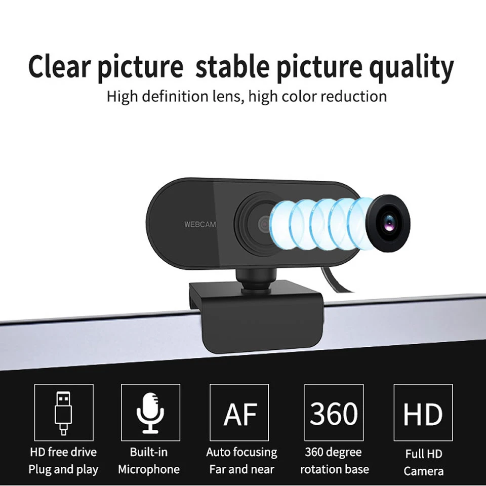 original Webcam 1080P Computer PC Web Camera with Microphone Rotating ...