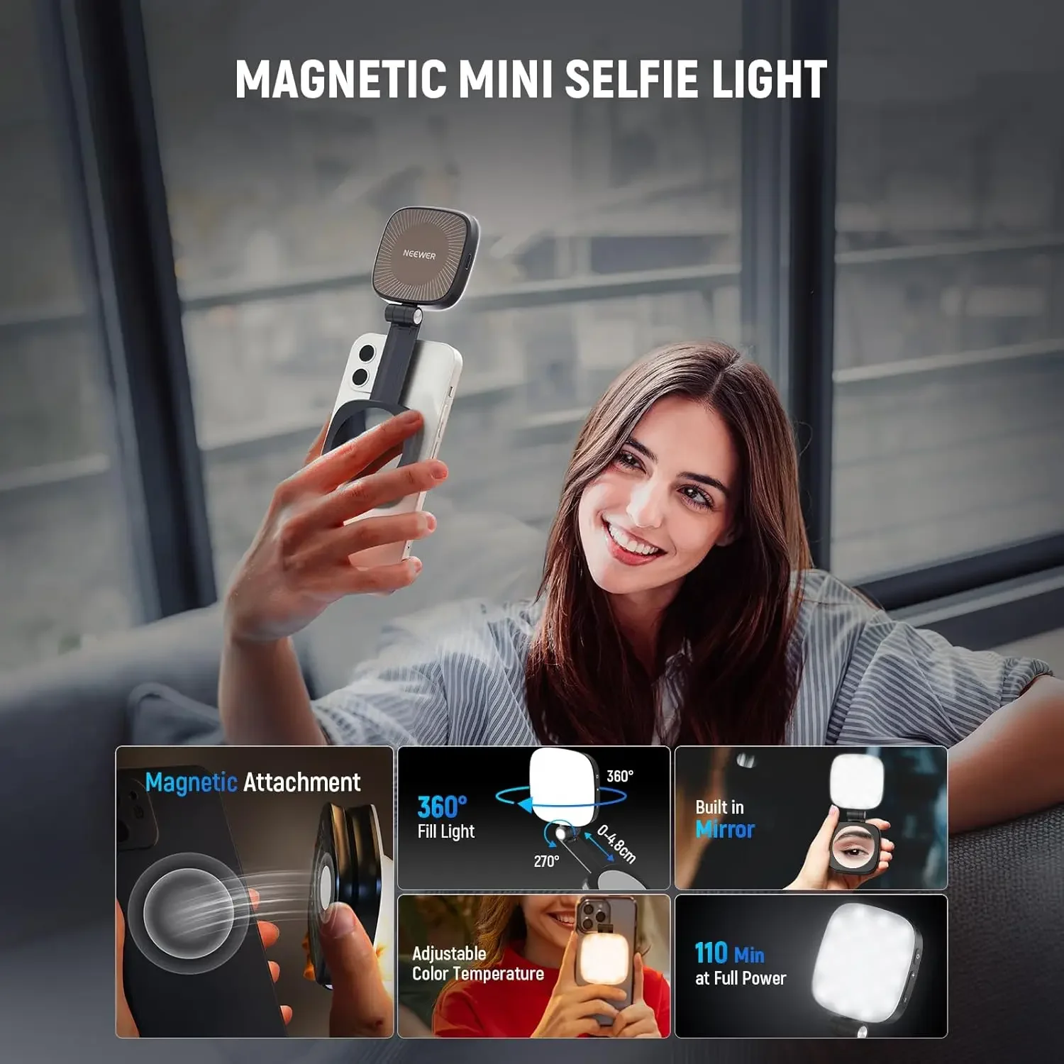Mini Magnetic Selfie mirror Light for Compatible MagSafe iPhone Zoom ...