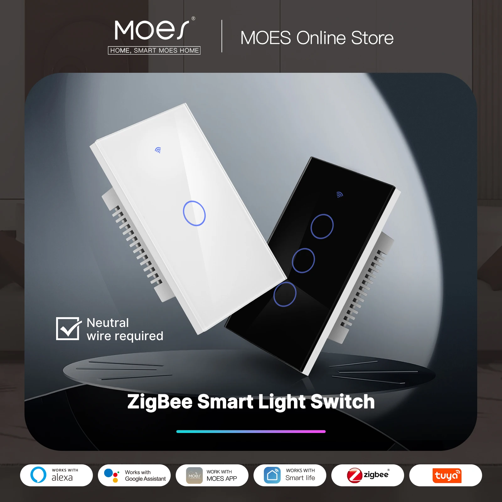 MOES Tuya ZigBee Light Switch Touch Glass Panel Fireproof Neutral Wire ...