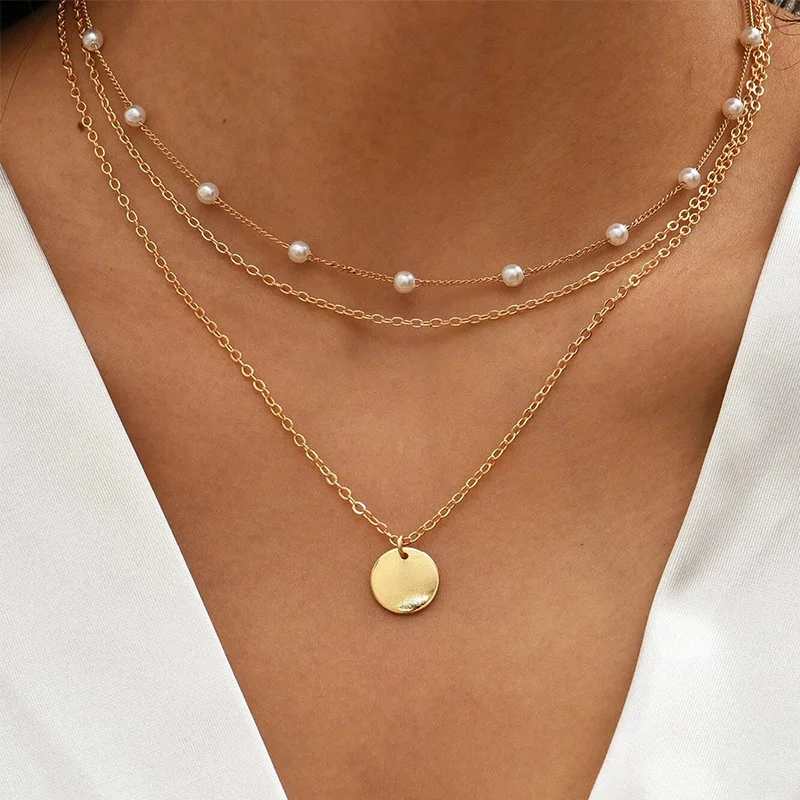 Gold-Color-Layered-Vintage-Pearl-Pendant-Necklace-For-Women-Charm-Pearl ...