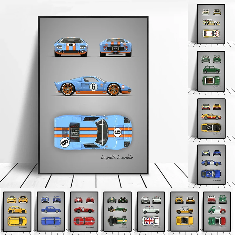 Abstract Blueprints Ford GT40 Gulf Poster Canvas Painting Wall Art ...