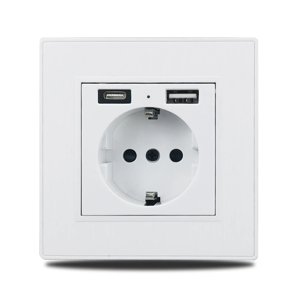 Wallpad S6 White EU Wall Socket Electric Outlet Power Type C USB Charge ...