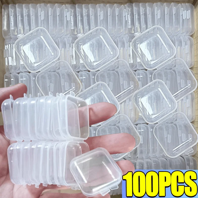 1-100pcs Mini Storage Box Transparent Square Plastic Case for Earring ...