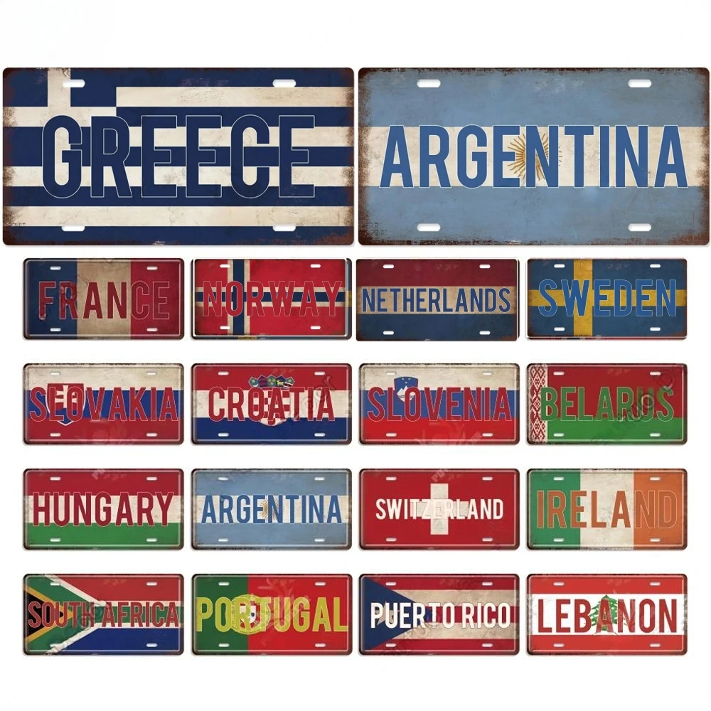 Vintage-National-Flag-Metal-Signs-Licenses-Plate-Plaque-Metal-for ...