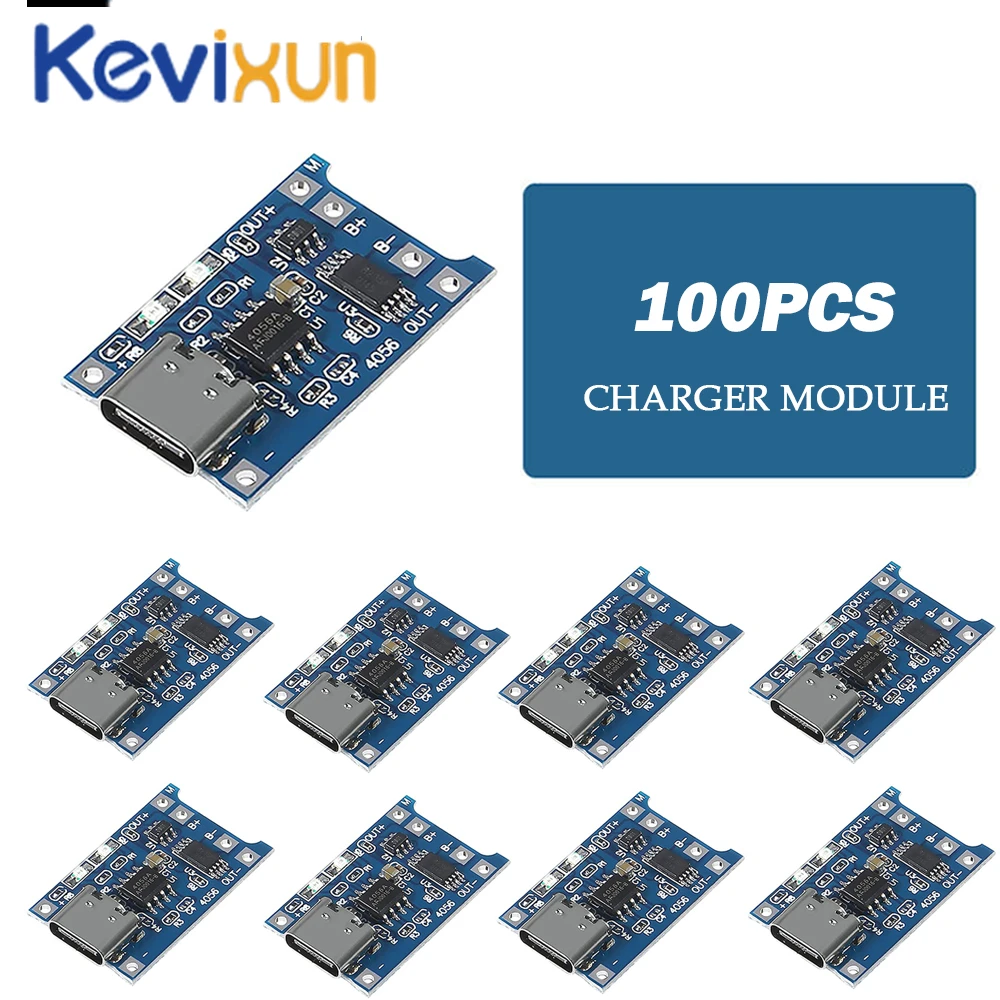 100PCS 5V 1A 18650 Lithium Battery Charger TP4056 Type-c USB Module ...