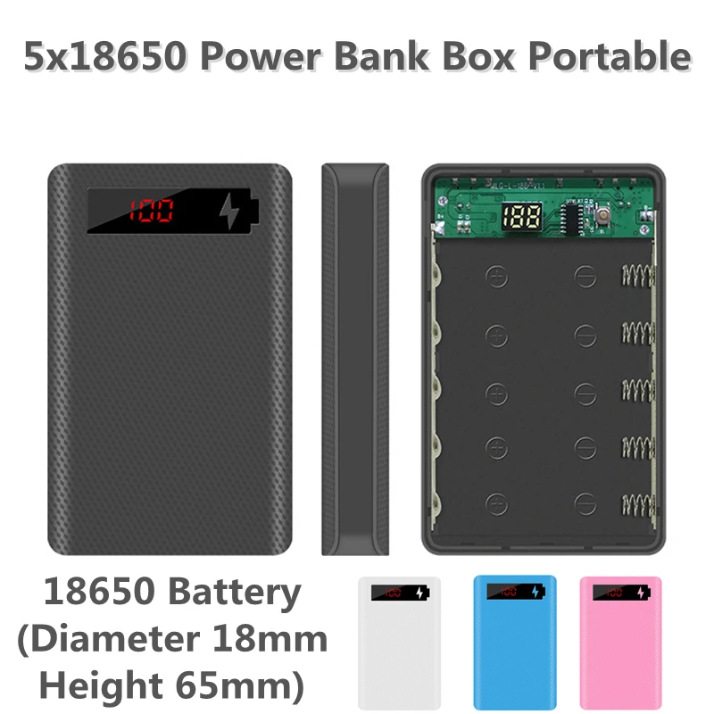 Type C Power Bank Shell Diy Detachable 5*18650 Case Battery Charge ...