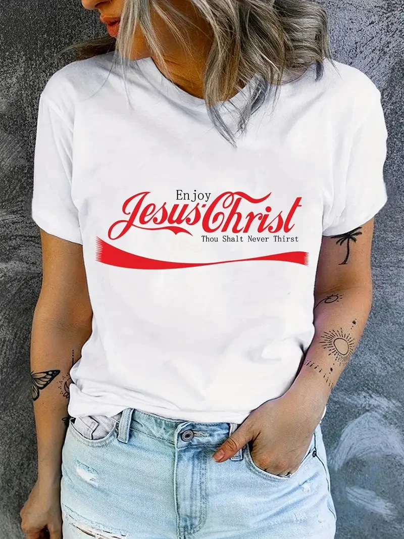 Jesus-Print-T-Shirt-Short-Sleeve-Crew-Neck-Casual-Top-For-Summer-Spring ...