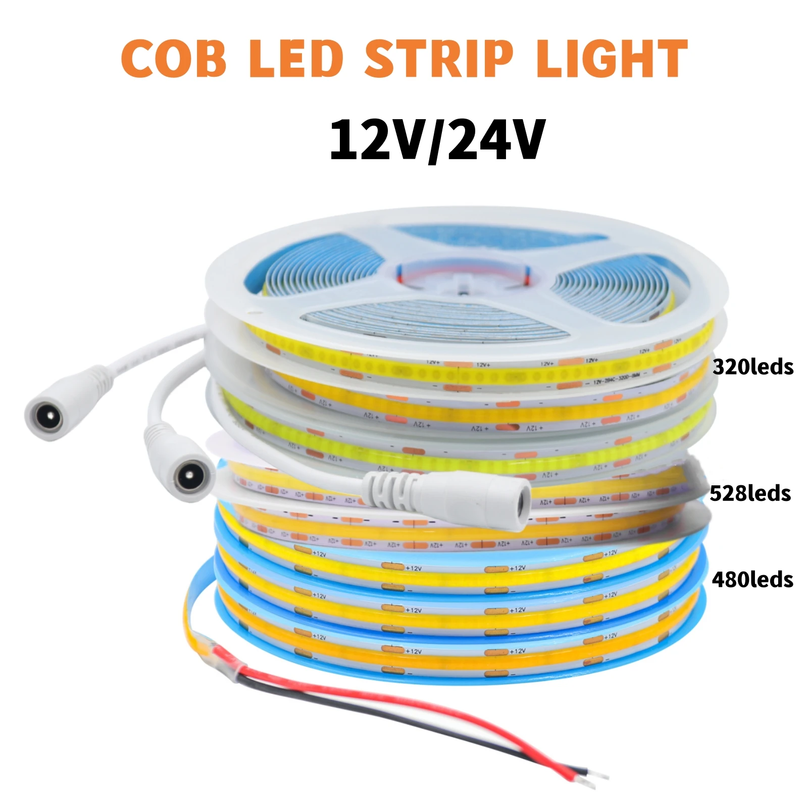 12V-24V-COB-LED-Strip-320-480-528LEDs-M-Ultra-Thin-8MM-Tape-Light-Bar ...