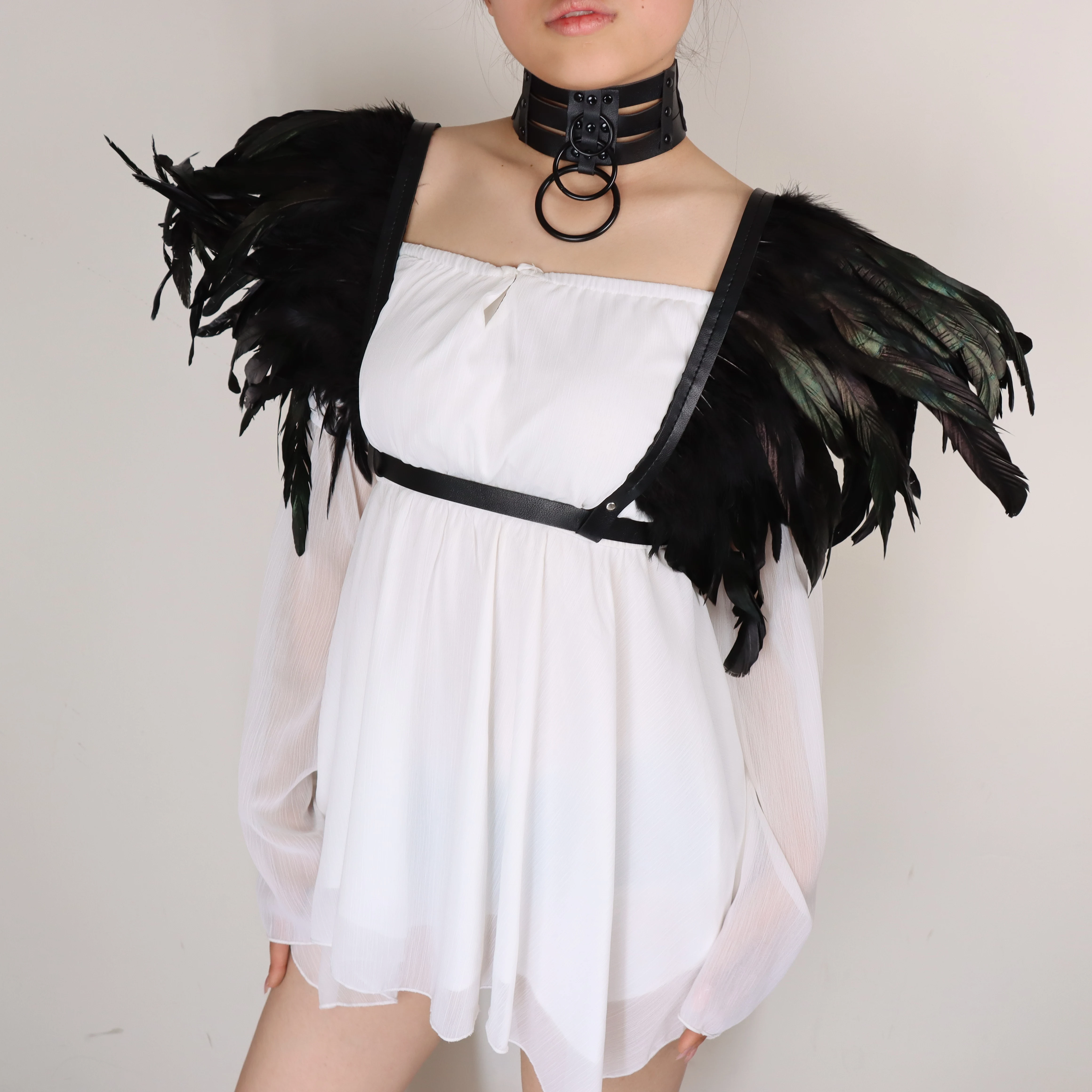 2PCS-Punk-Medieval-Halloween-Feather-Shawl-Shrugs-Bolero-Shoulder-Wrap ...