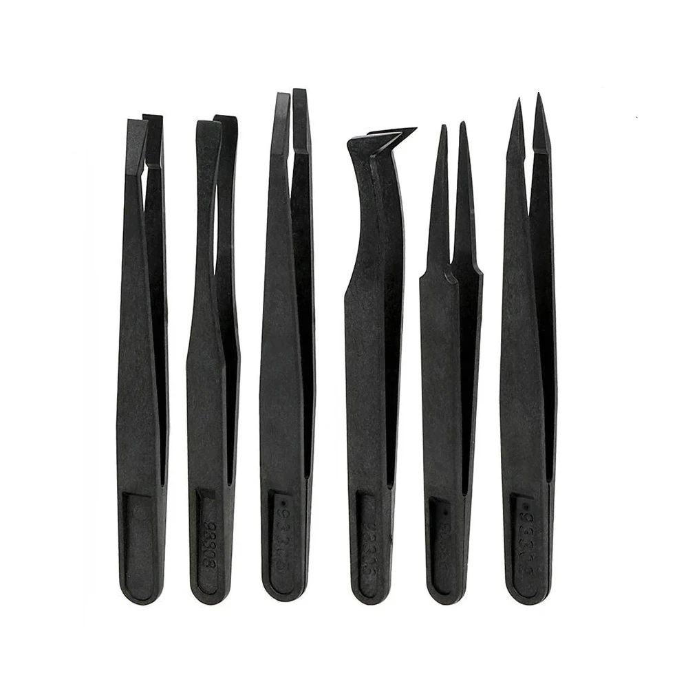 10pcs-Black-Plastic-Pointed-Tip-Anti-Static-Tweezers-for-Electronics ...