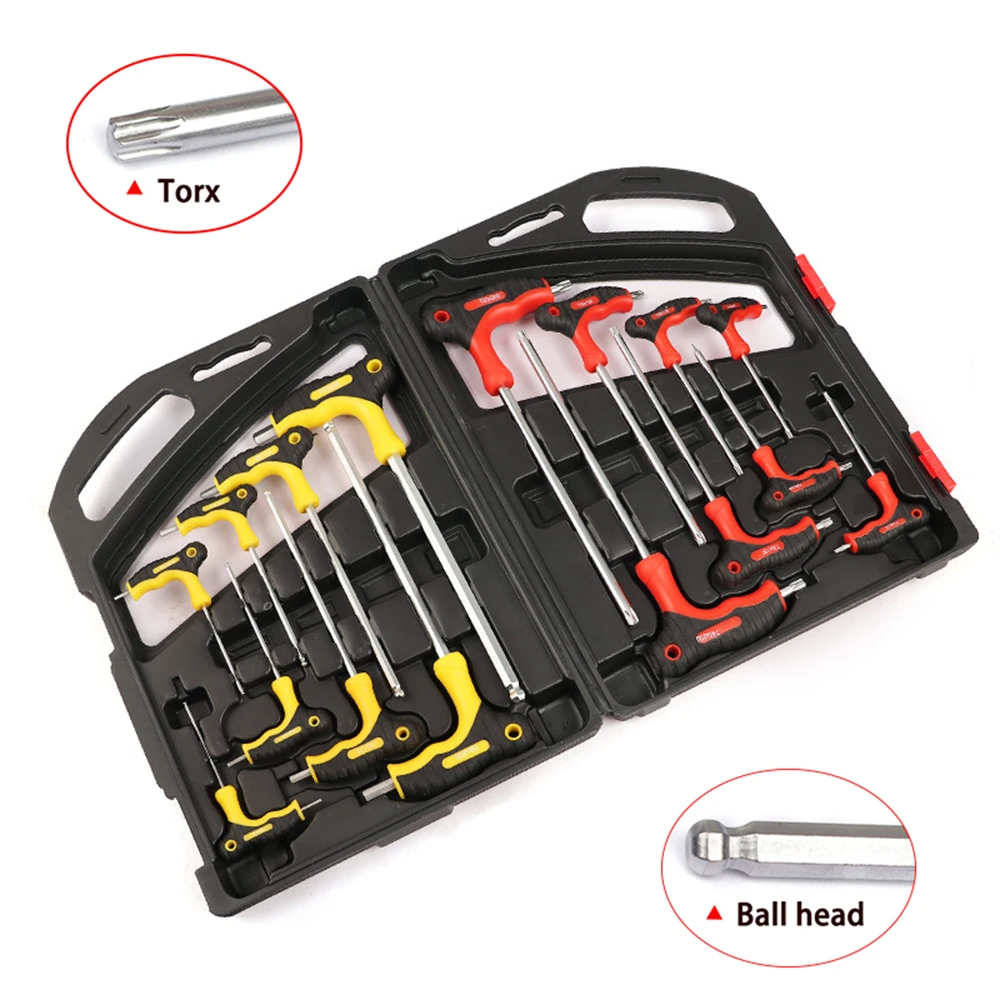16pcs T-Handle Torx Ball Allen Key Hex Spanner Set T10-T50 Hexagon Star ...