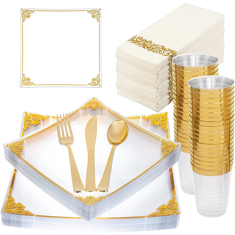 Transparent Plastic Disposable Tableware | Square Disposable ...