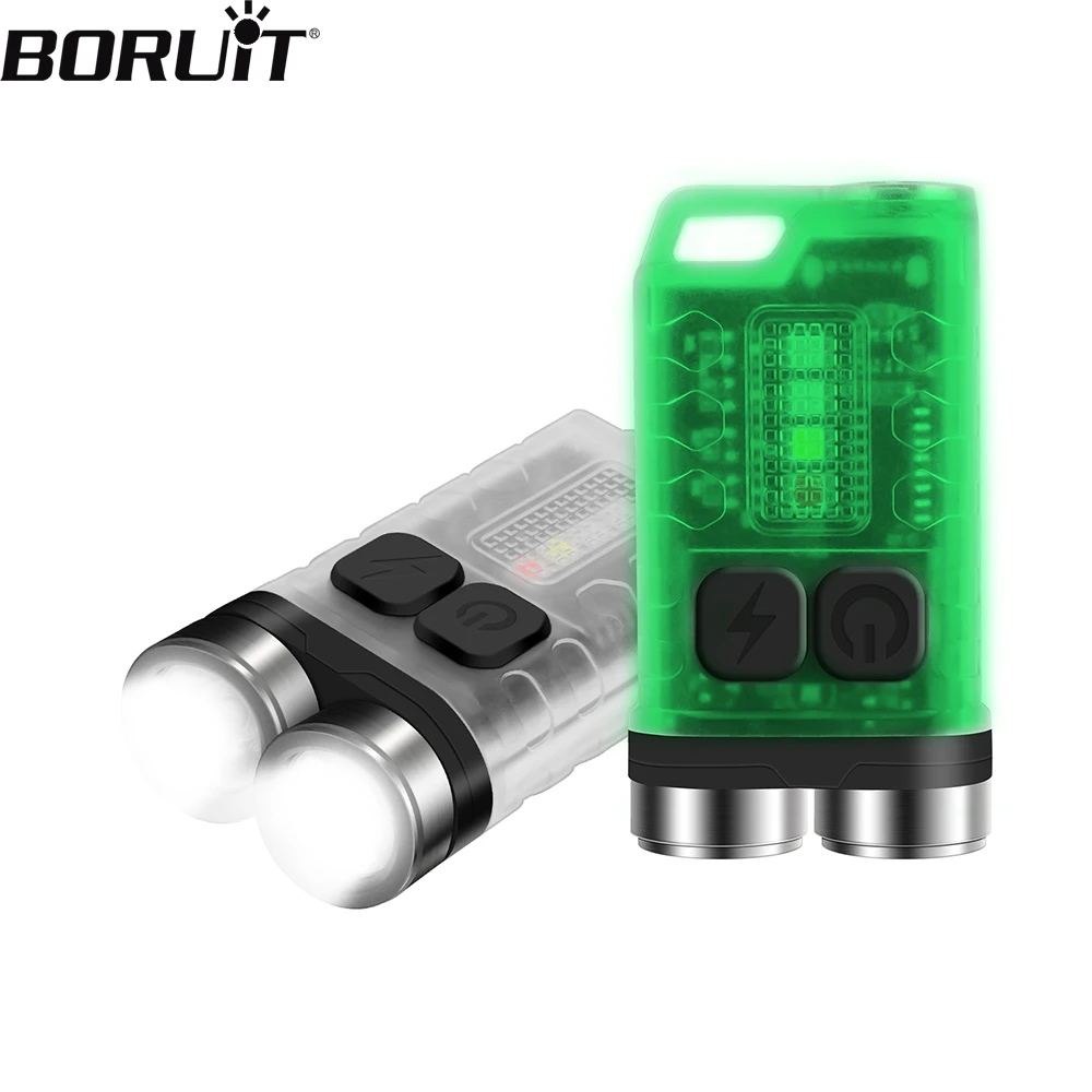 BORUiT V3 LED 키 체인 휴대용 손전등, 작업 조명, 타입-C 충전식 미니 토치, 자석 포함, UV 캠핑 포켓 랜턴