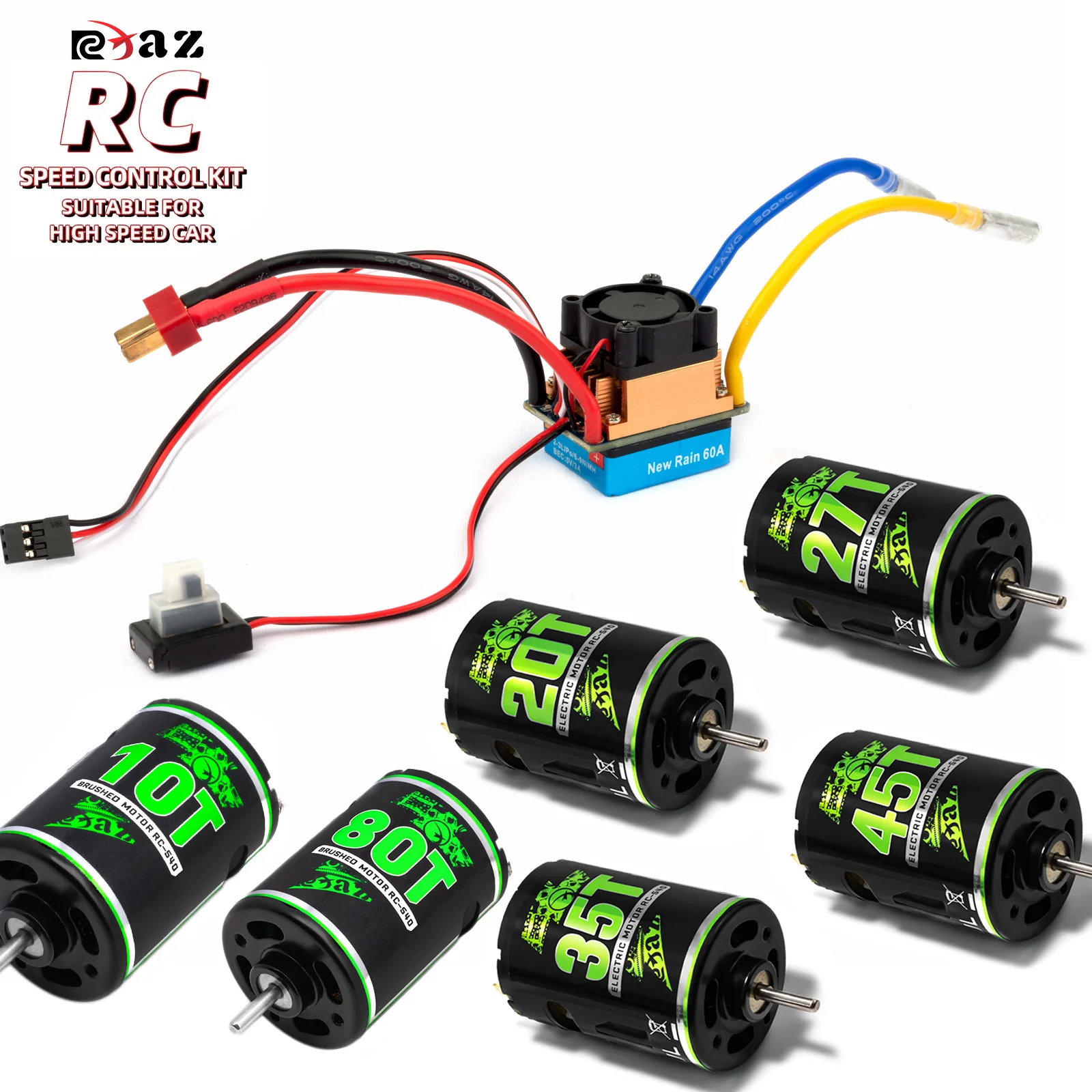 RCXAZ RC 540 Motor 10T-80T 480A ESC RC Power Kit Waterproof for 1/10 RC ...