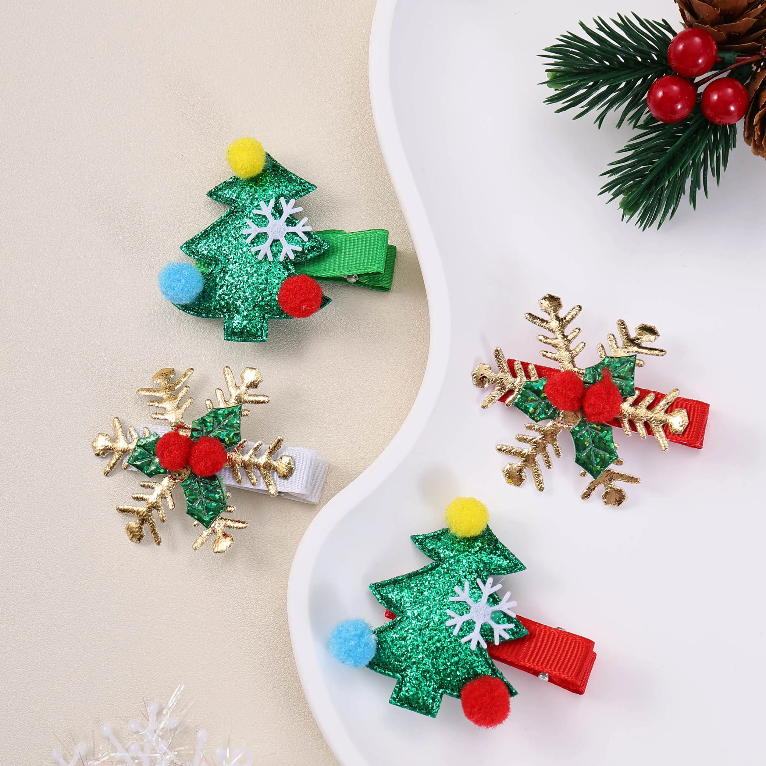 4pcs/set Christmas Girls Hair Clip Snowflakes Side Clips Christmas ...