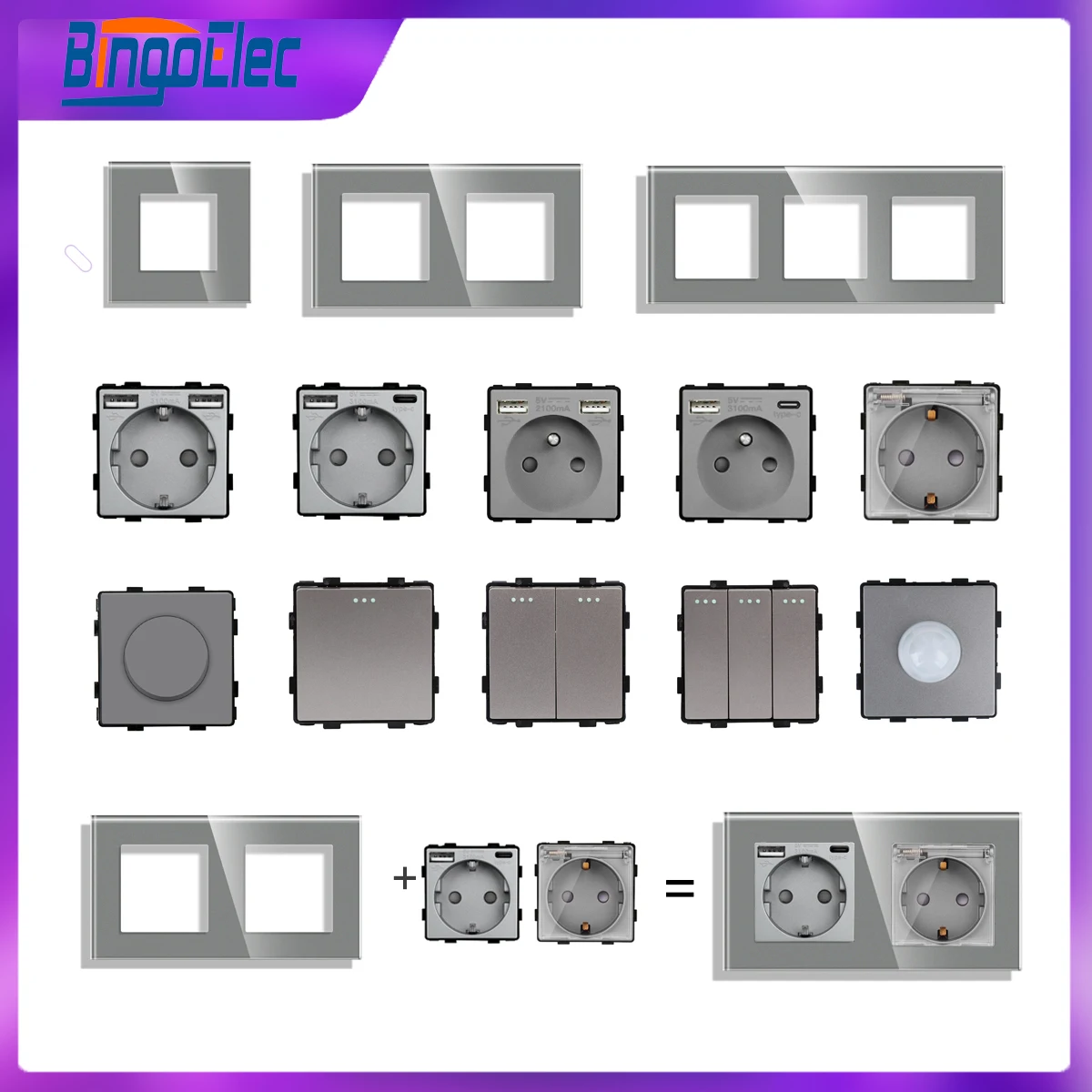 Enchufes-el-ctricos-con-Panel-de-vidrio-piezas-de-funci-n-doble-USB ...