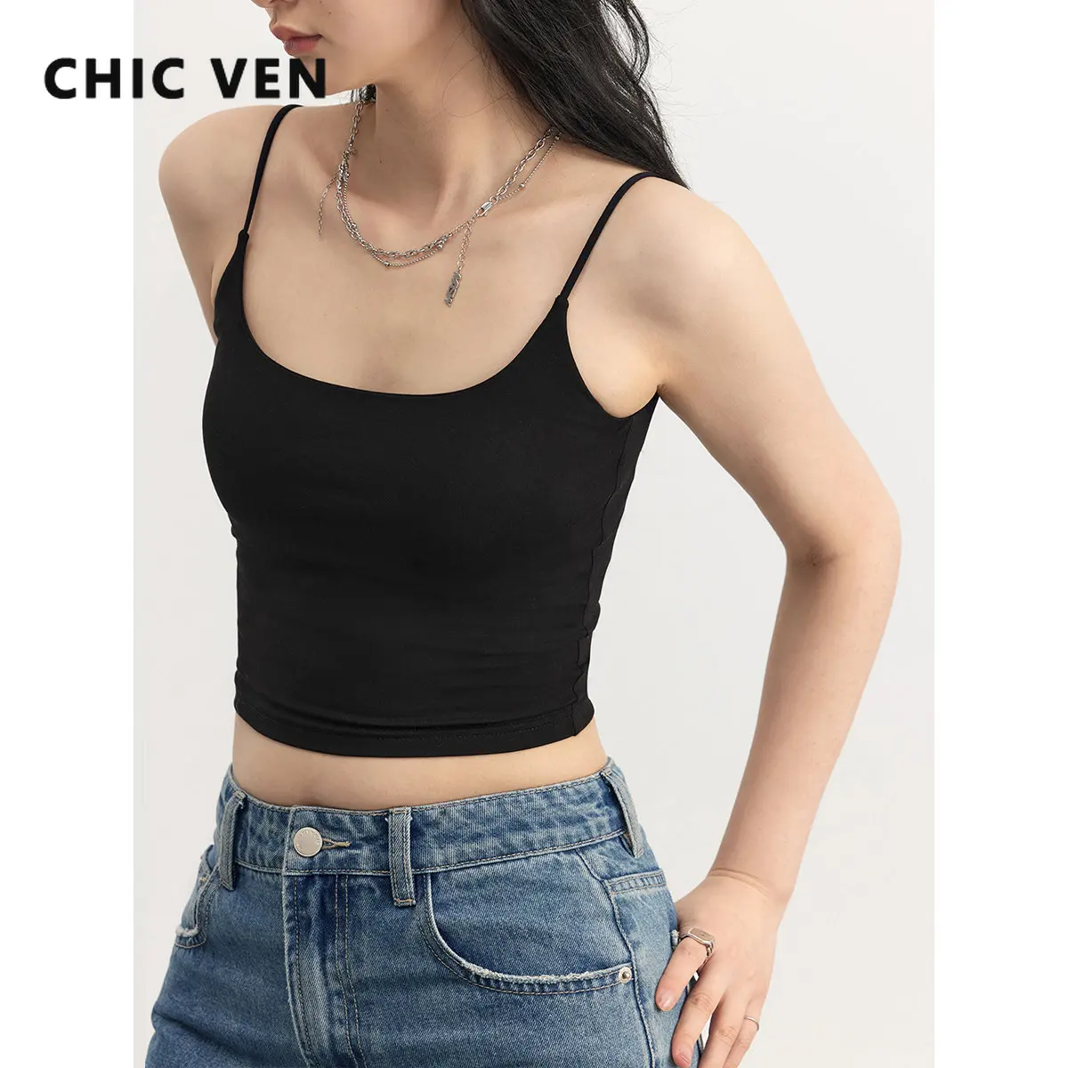 CHIC-VEN-Women-s-Tanks-New-Loose-Short-Camis-Sleeveless-Solid-Crop-Top ...