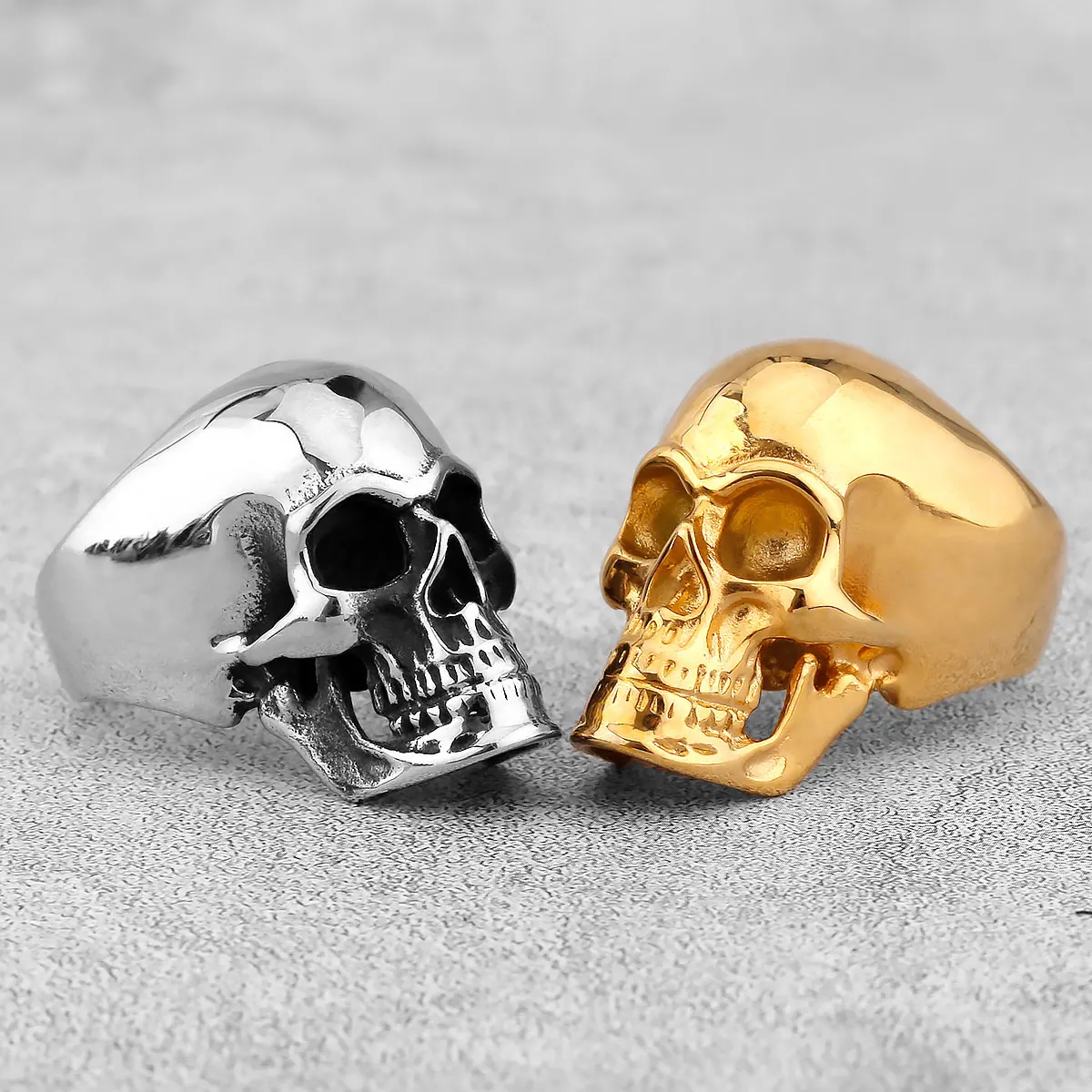 Gothic High Polish Skull Gold/Steel Color Rings for Men Stainless Steel ...