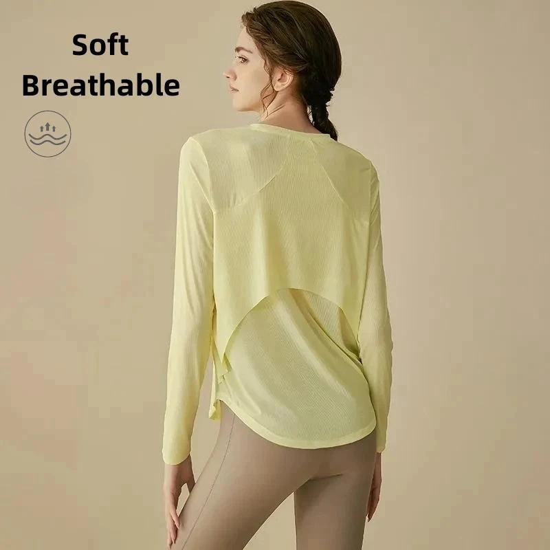 gym-Sports-Top-T-shirt-Women-Yoga-Clothing-Running-Loose-Slim-Quick-Dry ...