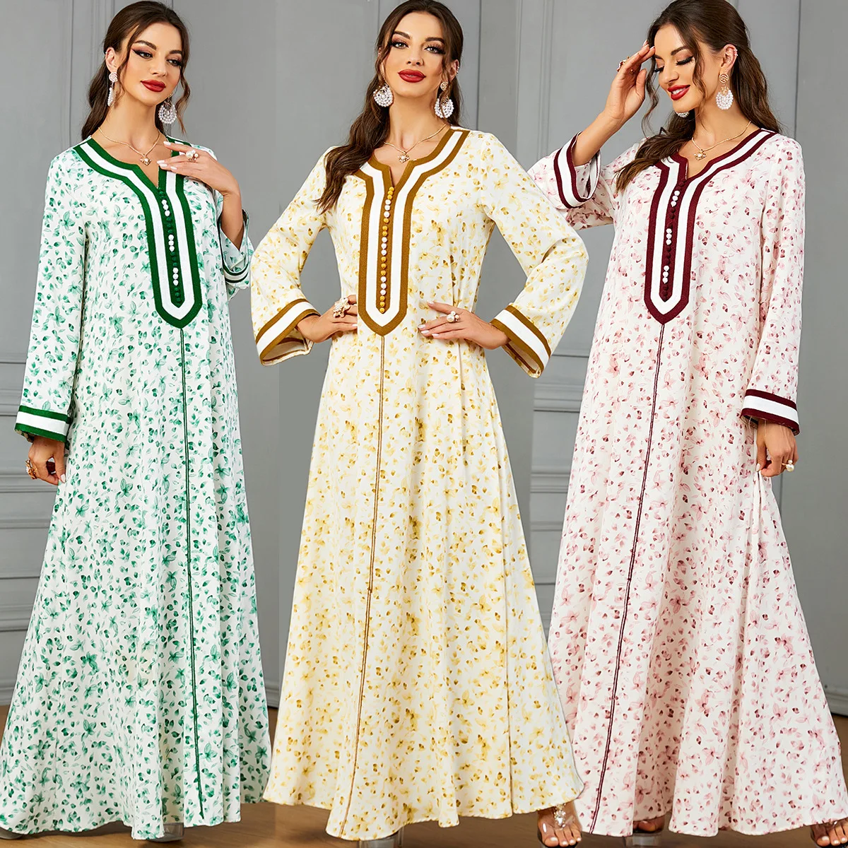 Marocain-Kaftan-Eid-Djellaba-Women-Print-Maxi-Dress-Muslim-Dubai-Turkey ...