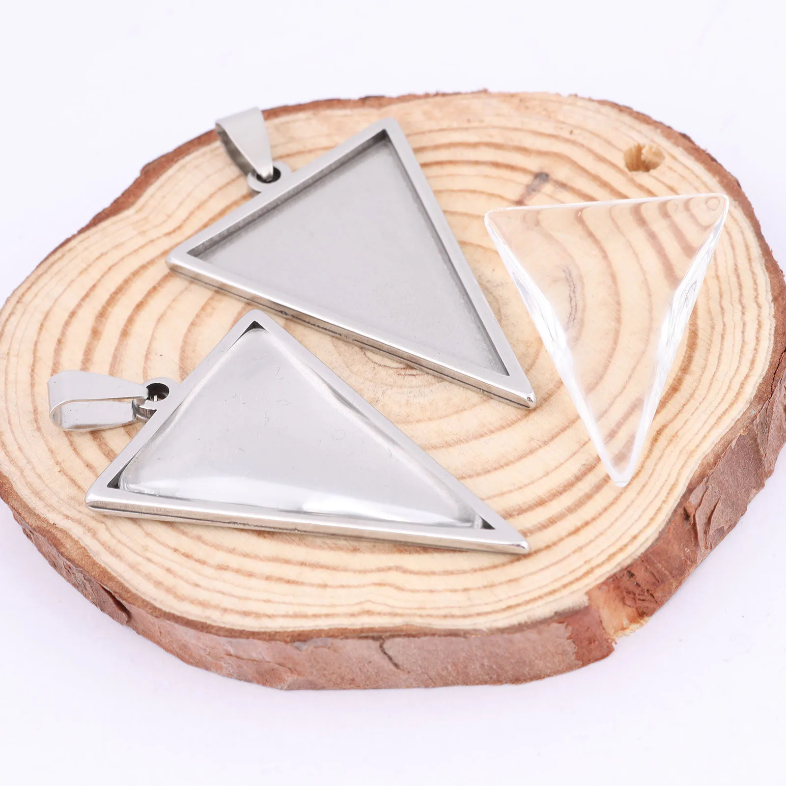 5pcs Stainless Steel 23x33mm Triangle Cabochon Base Setting Blanks With ...