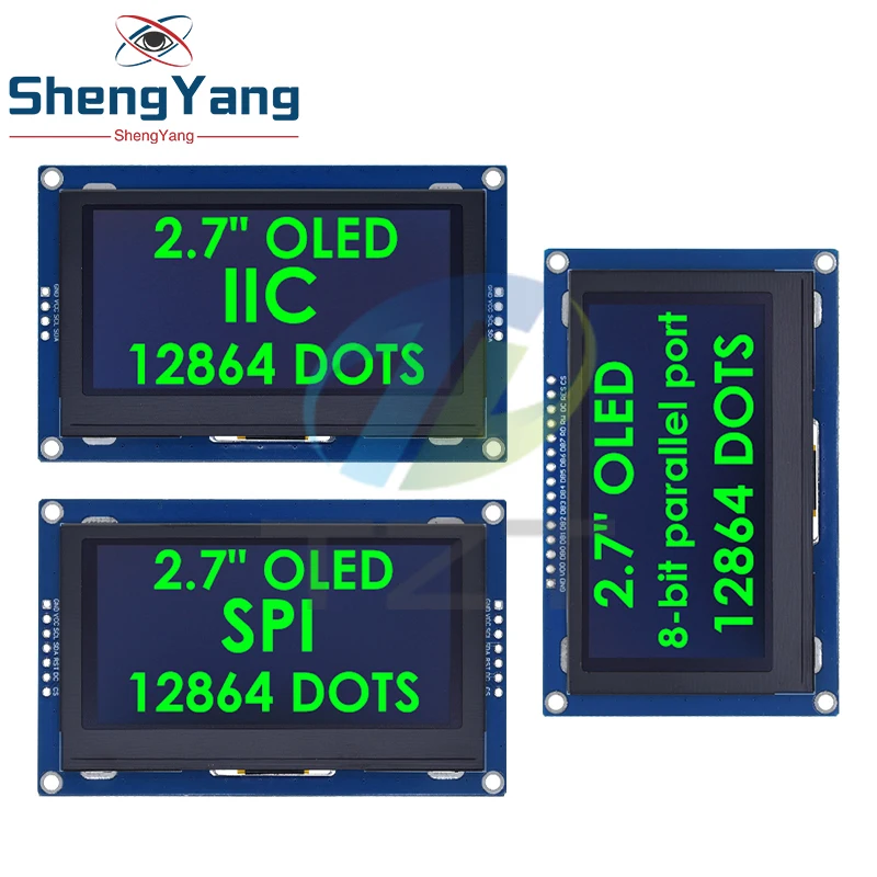 Green Color 2.7 Inch OLED LCD Display 128x64 Pixels SSD1327 IIC / SPI ...