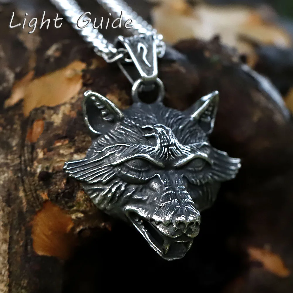 Collar con colgante de lobo vikingo nórdico de acero inoxidable 316L ...