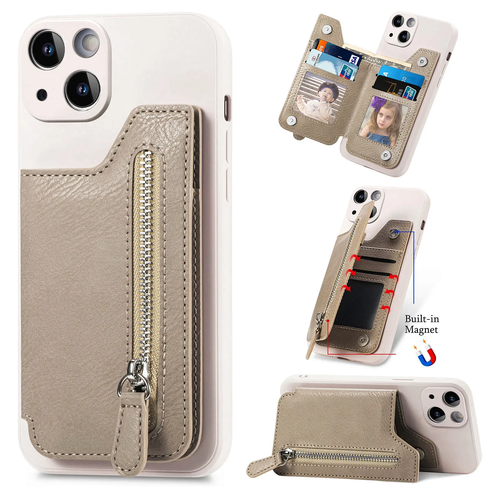 Luxury Leather Zipper Wallet Case with Magnetic Holder and Anti-Drop ...